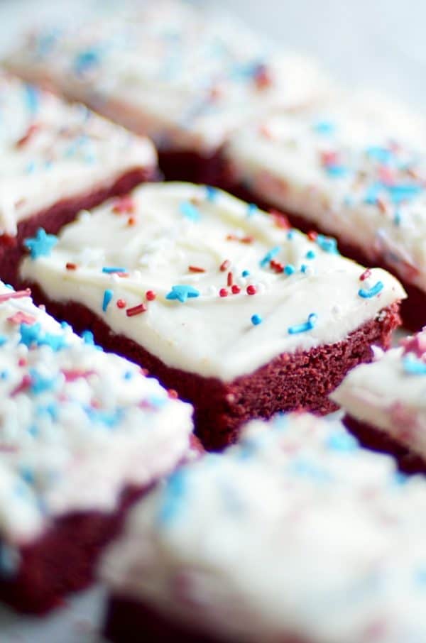 Red Velvet Cookie Bars with Cream Cheese Frosting Recipe - Something Swanky