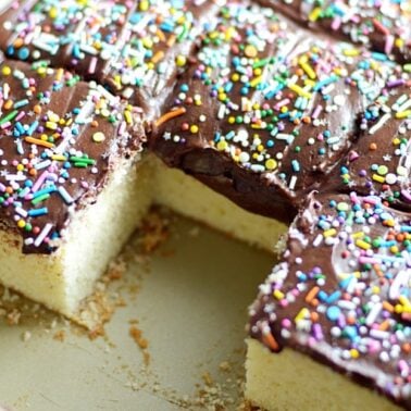 Yellow Birthday Cake with Creamy Chocolate Frosting Recipe - Something ...